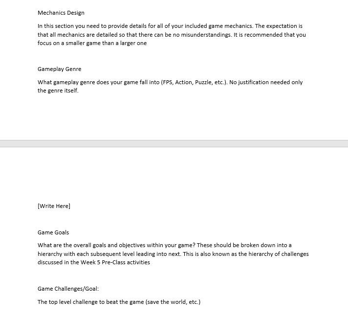 Mechanics Design 2 Gameplay Genre 2 Game Goals 2 Game | Chegg.com