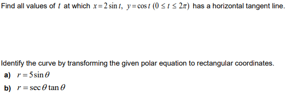 Solved Find all values of t ﻿at which x=2sint,y=cost(0≤t≤2π) | Chegg.com