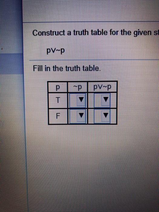 Solved Construct a truth table for the given st pVp Fill in | Chegg.com
