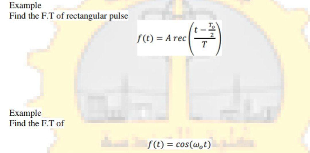 Solved Example Find the F.T of rectangular pulse f(t) = A | Chegg.com