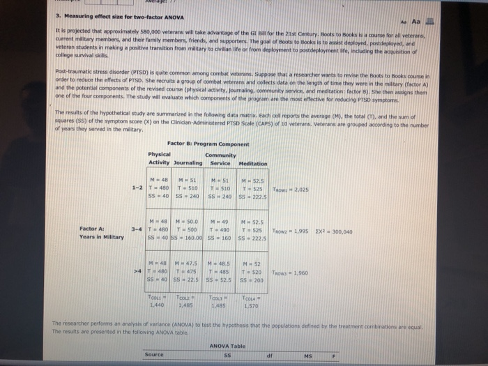 Solved 3. Measuring effect size for two-factor ANOVA A Aa l | Chegg.com