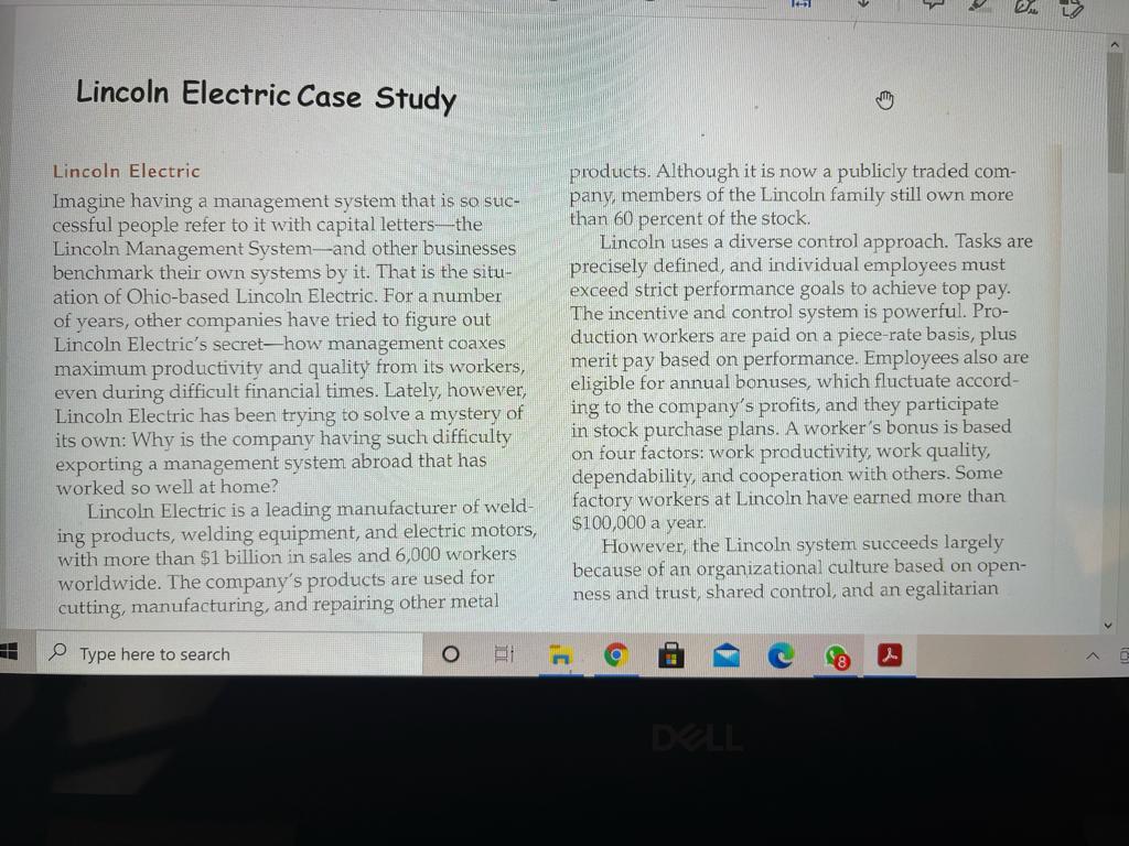 Solved Lincoln Electric Case Study Lincoln Electric Imagine | Chegg.com