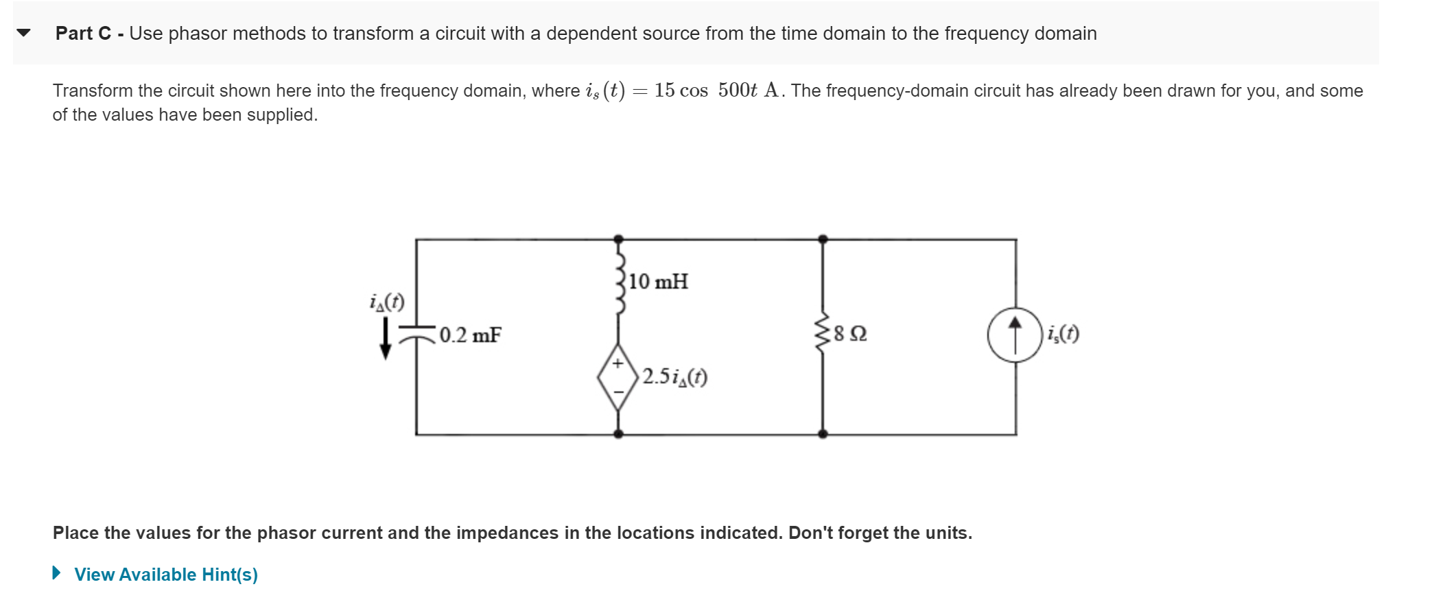 Solved Part A - Use phasor methods to transform a circuit | Chegg.com