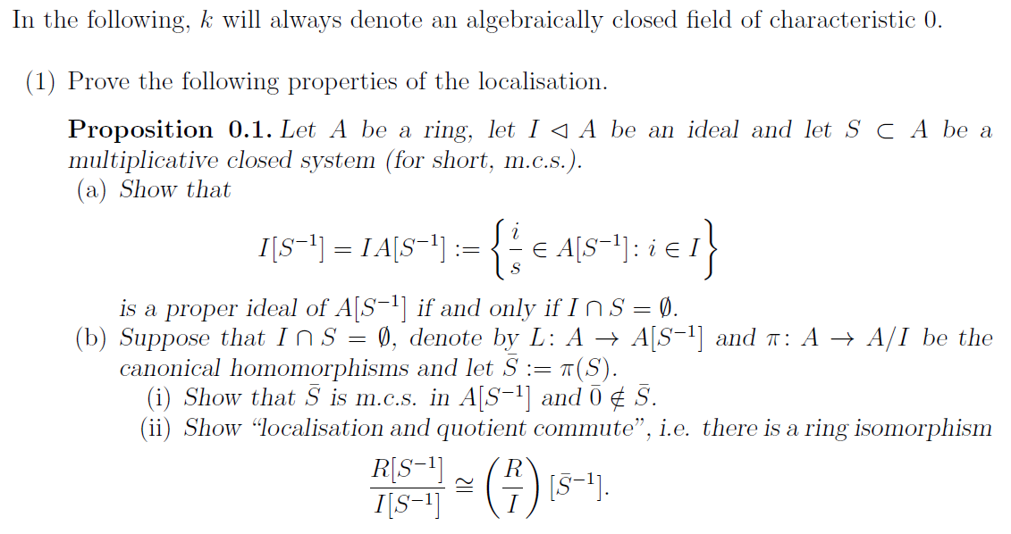 In the following, k will always denote an | Chegg.com