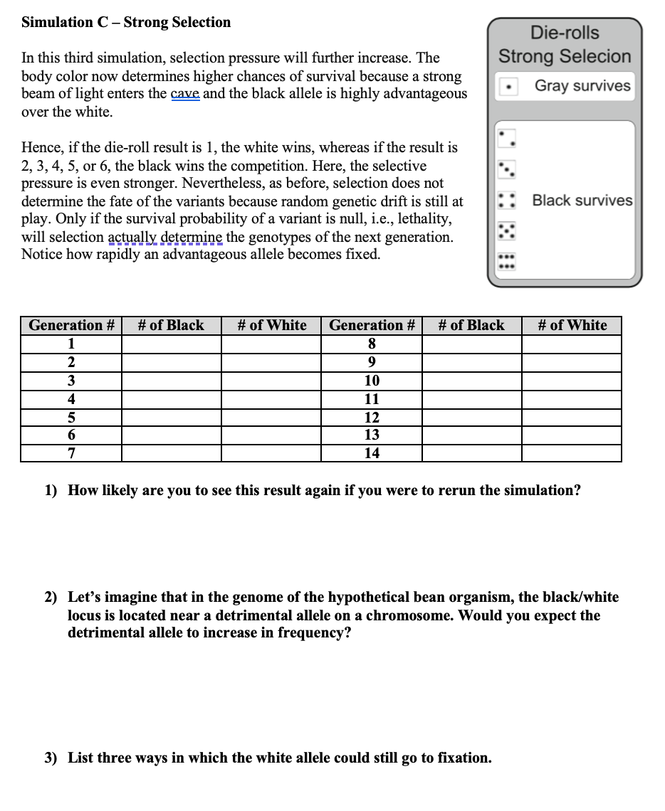 Solved Simulation C - Strong Selection In this third | Chegg.com