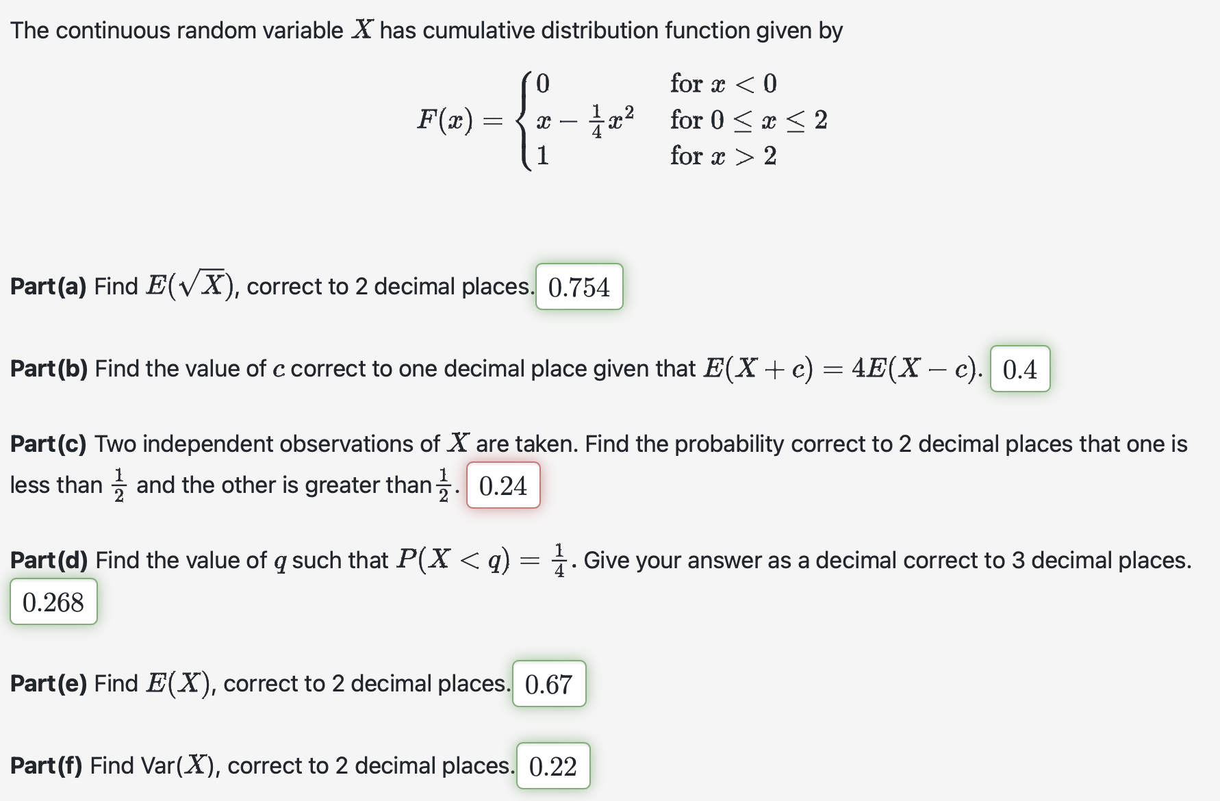 Solved The continuous random variable x ﻿has cumulative | Chegg.com