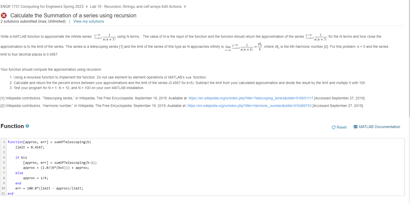 Code to call your function ? 1 [approx, errPercent] | Chegg.com