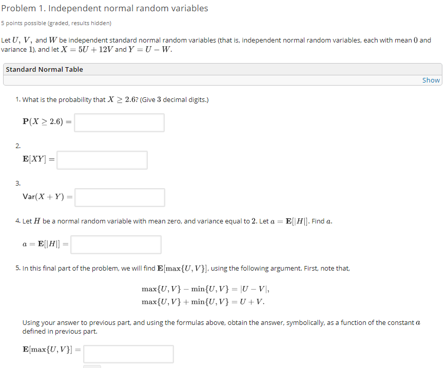 Solved Problem 1. Independent normal random variables Let | Chegg.com