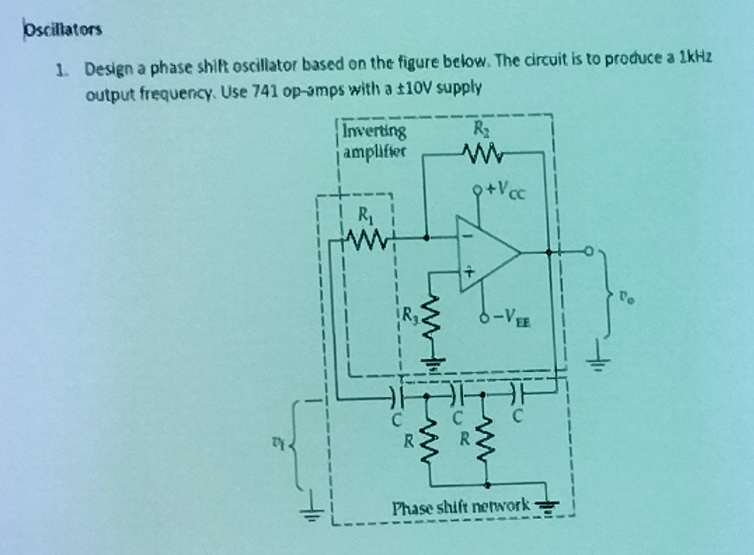 Solved OscillatorsDesign a phase shif oscillator based on | Chegg.com