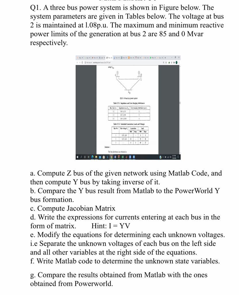 Solved Q1. A three bus power system is shown in Figure | Chegg.com