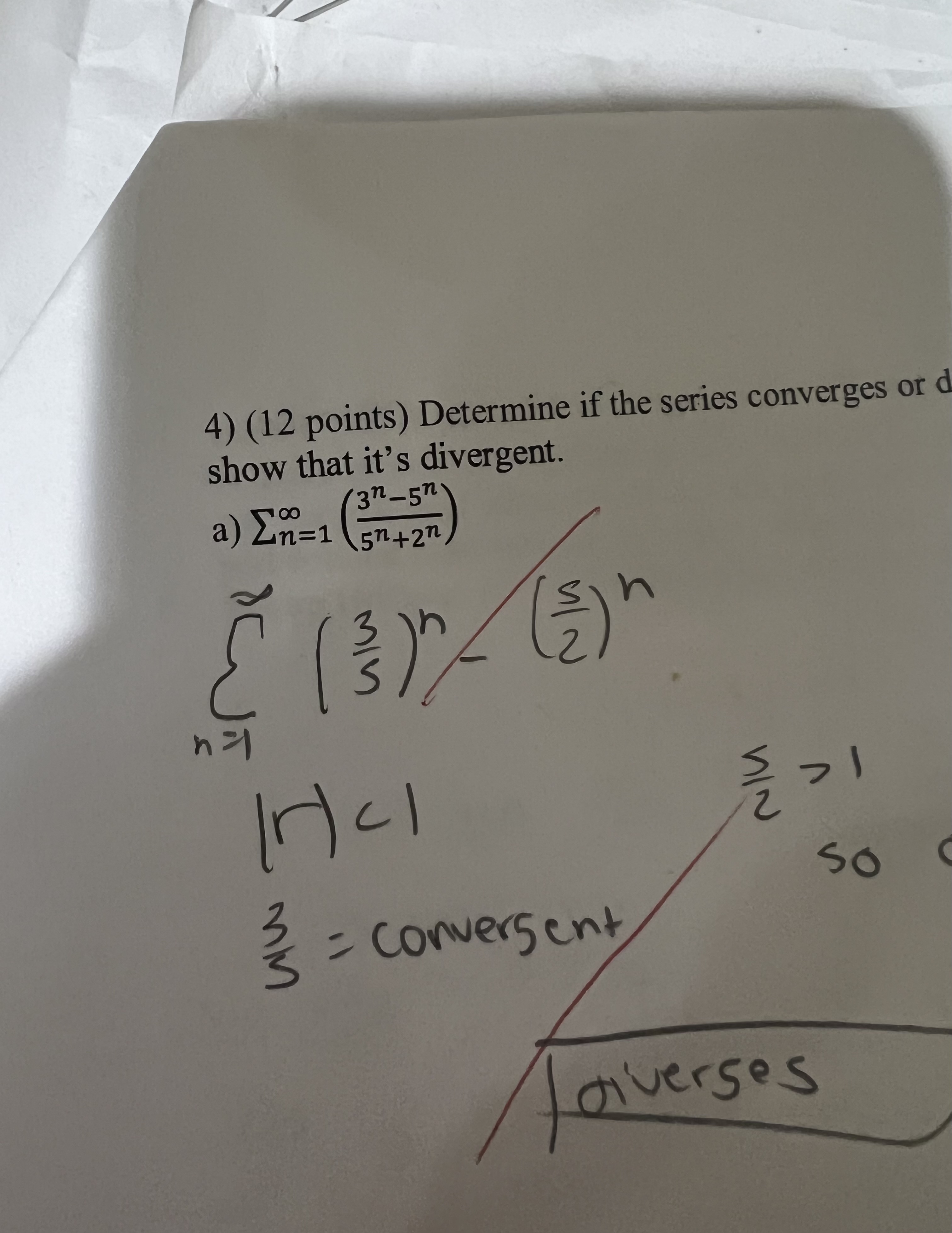 Solved 4) (12 points) Determine if the series converges or | Chegg.com