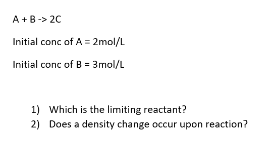 Solved A + B -> 2C Initial conc of A = 2mol/L Initial conc | Chegg.com