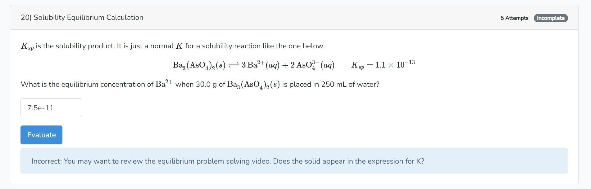 Solved 20) Solubility Equilibrium Calculation Ksp is the | Chegg.com