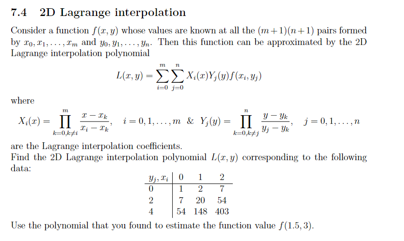Solved 7 Interpolation, Curve Fitting 7.1 Vandermonde-based | Chegg.com
