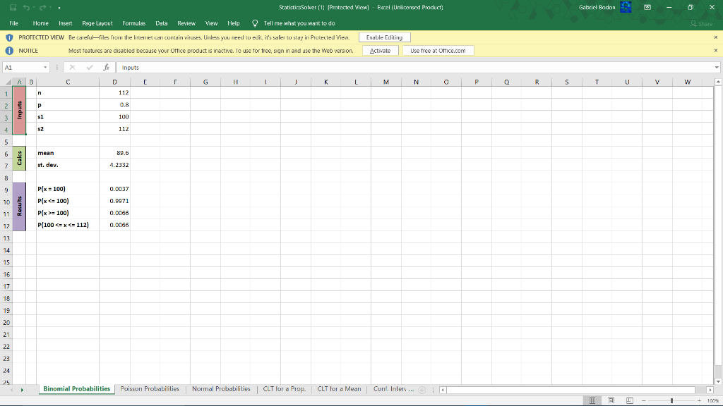 Solved Statistics Soler (1) Protected Vicw) - Excel | Chegg.com