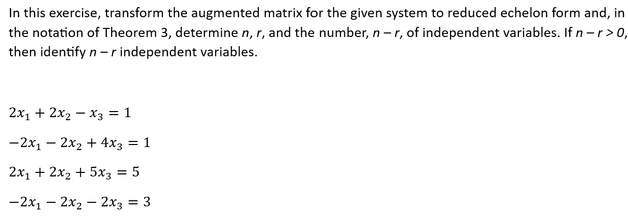 Solved In this exercise, transform the augmented matrix for | Chegg.com