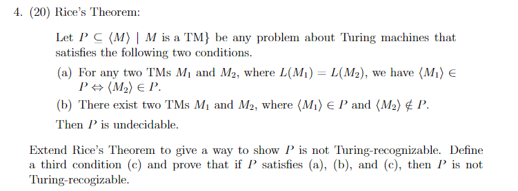 Solved 4. (20) Rice's Theorem: Let P