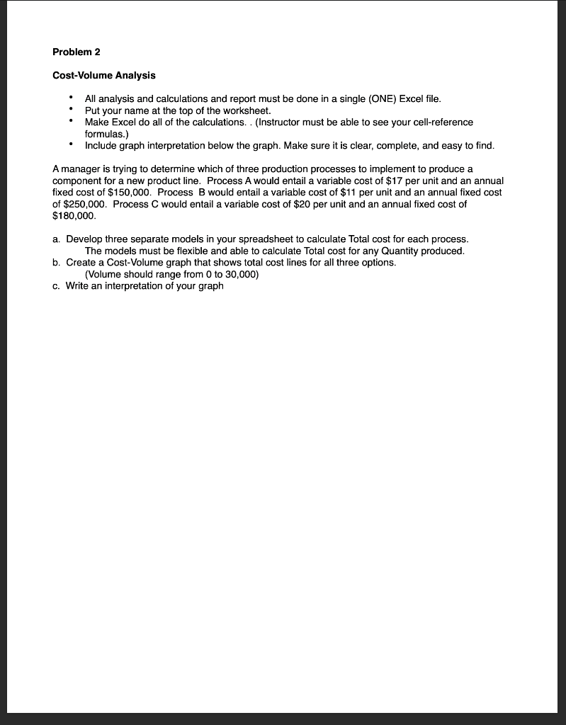 Solved Problem 2 Cost Volume Analysis All Analysis And Chegg