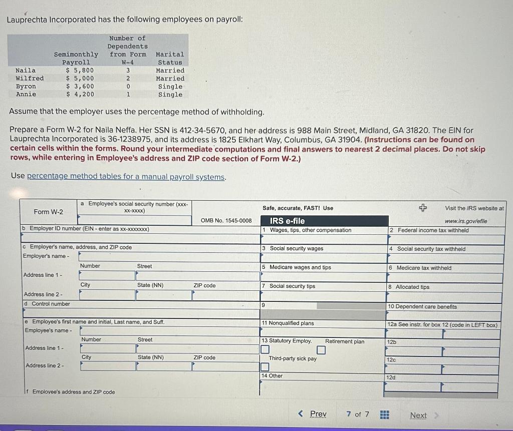 Lauprechta Incorporated has the following employees | Chegg.com
