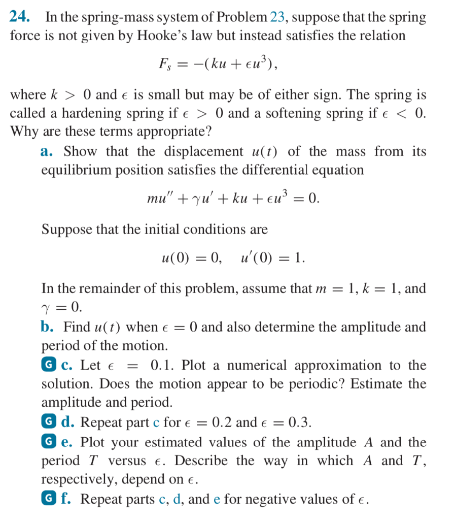 Solved 24. In the spring-mass system of Problem 23, suppose | Chegg.com