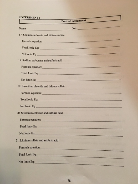 Solved EXPERIMENT 6 Pre-Lab Assignment Name Date 17. Sodium | Chegg.com