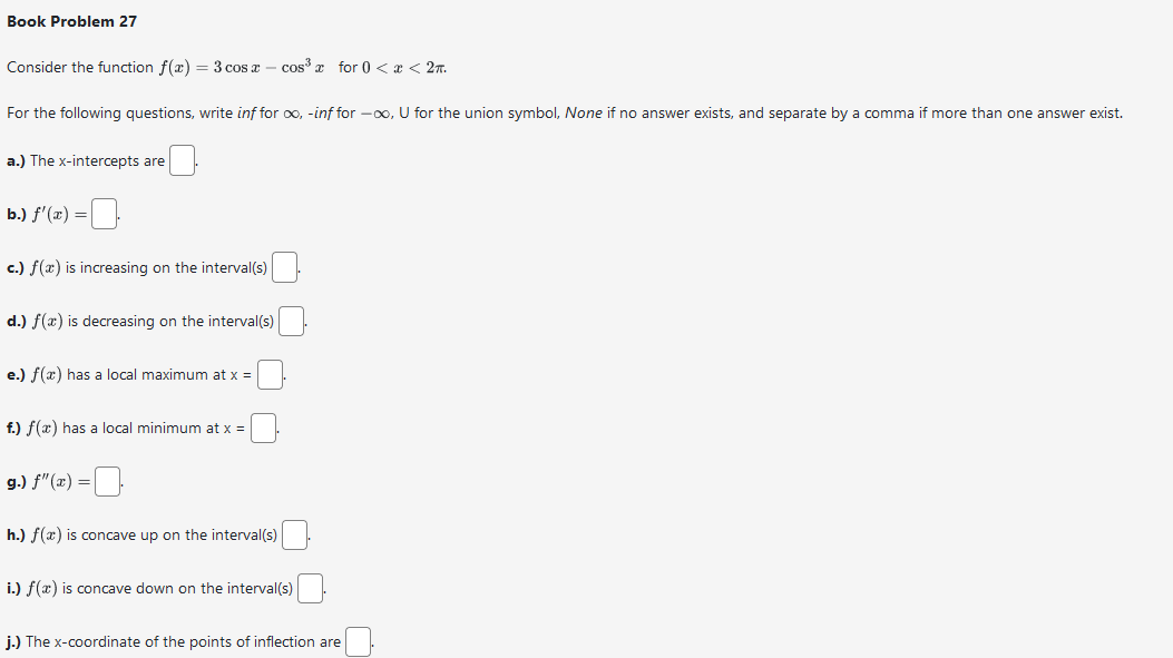 Solved Book Problem 27Consider the function f(x)=3cosx-cos3x | Chegg.com