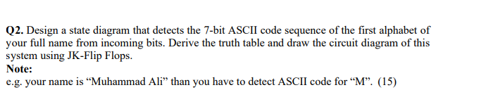 Solved Q2. Design a state diagram that detects the 7-bit | Chegg.com