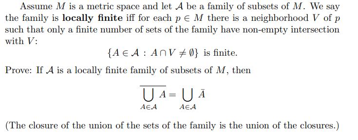 Solved Assume M is a metric space and let A be a family of | Chegg.com