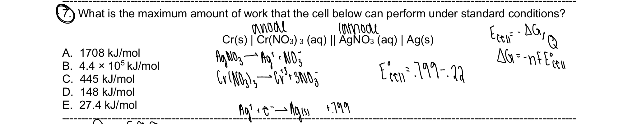 Solved (7.) What is the maximum amount of work that the cell | Chegg.com