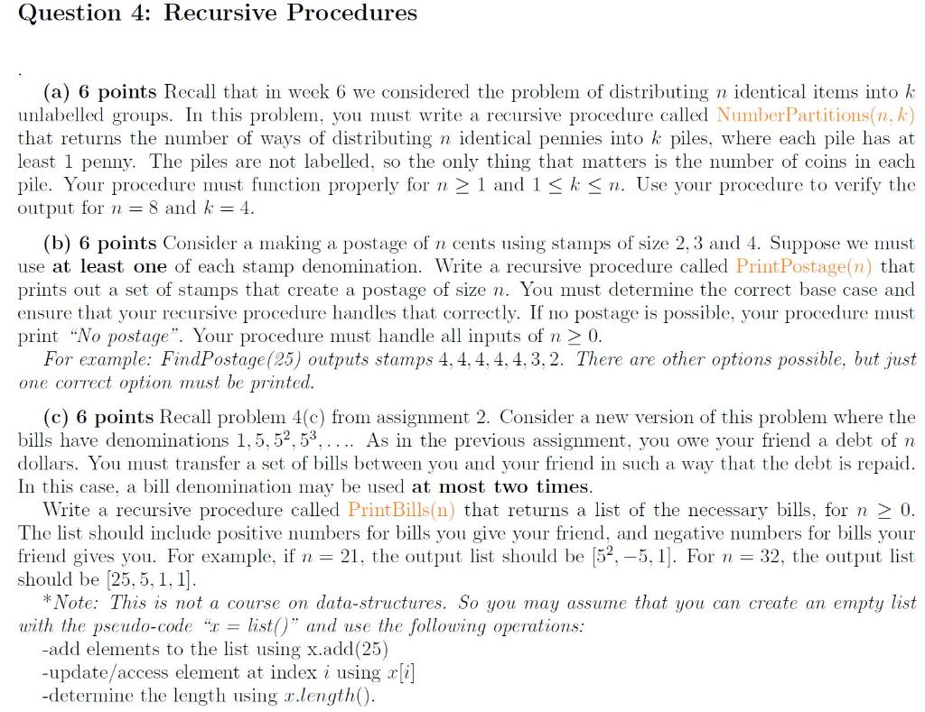 Discrete Maths - Question 4 - Recursive | Chegg.com