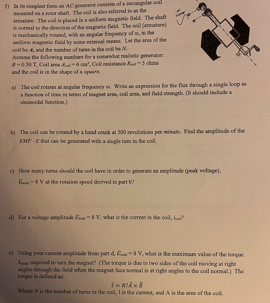 Solved AC Voltage no 3) In its simplest form an AC generator | Chegg.com