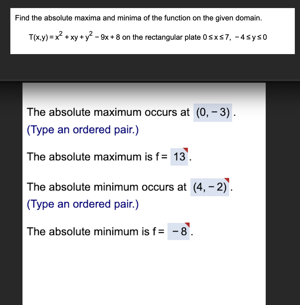 Solved Find the absolute maxima and minima of the function | Chegg.com