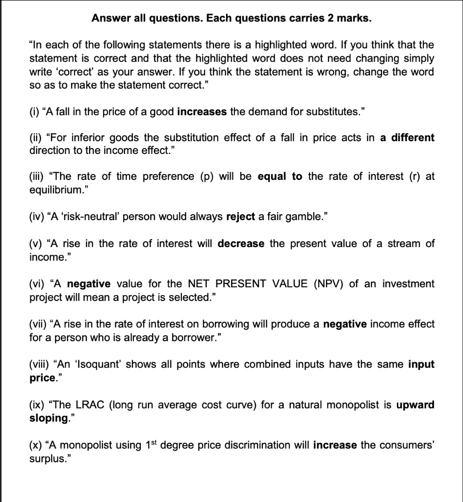 Solved Answer all questions. Each questions carries 2 marks. | Chegg.com