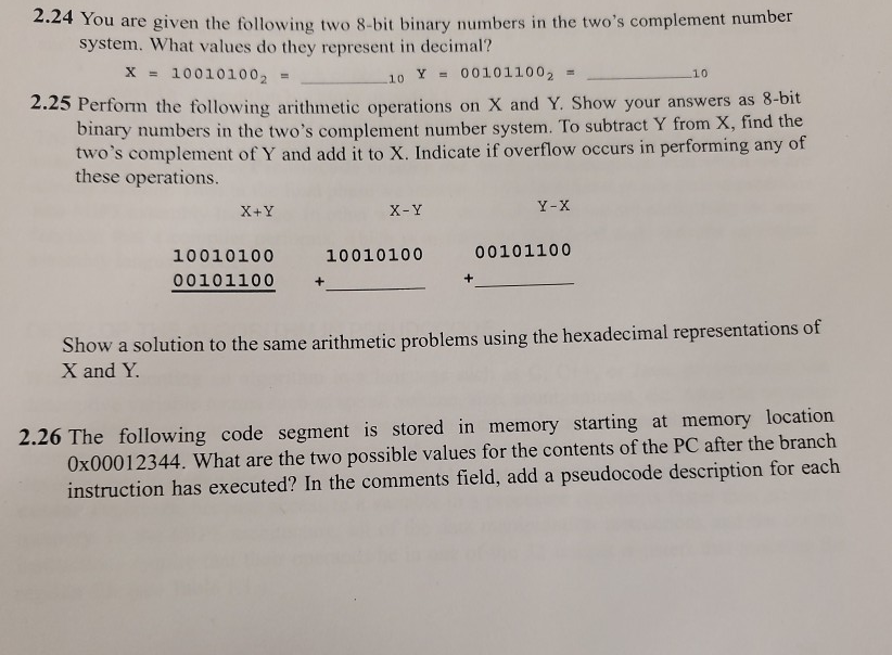 Solved 4.24 You are given the following two 8-bit binary | Chegg.com