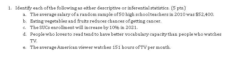 Solved 1. Identify each of the following as either | Chegg.com