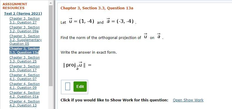 Solved Chapter 3, Section 3.3, Question 13a Let ū= (1, -4) | Chegg.com
