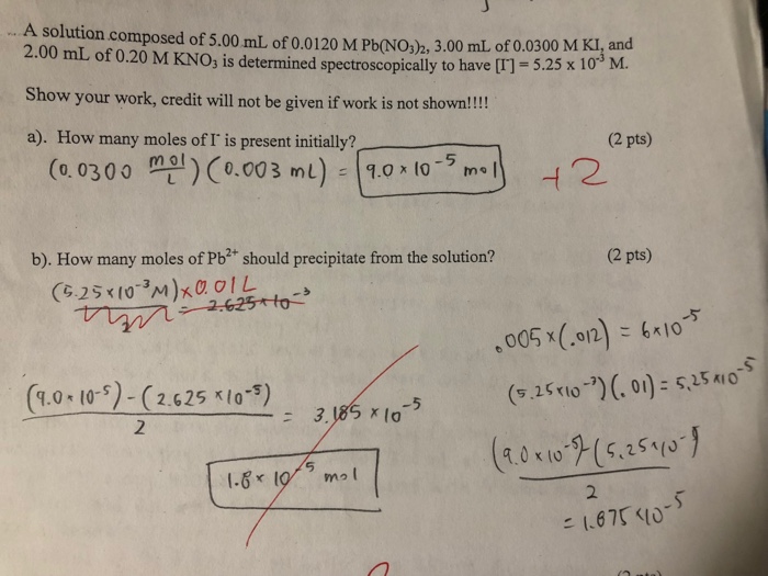 Solved A solution composed of 5.00 ml of 0.0120 M Pb(NO 3.00 | Chegg.com