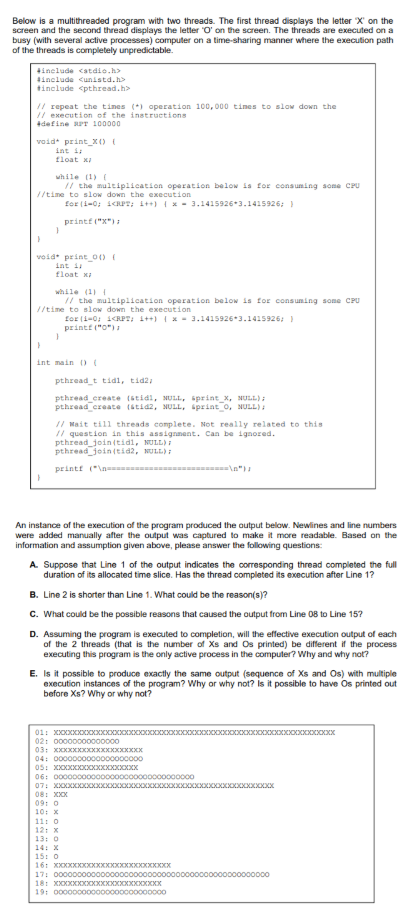 Below is a multithreaded program with two threads. | Chegg.com