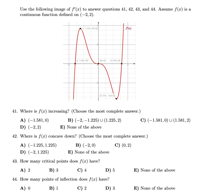 Solved Use the following image of \\( f^{\\prime}(x) \\) to | Chegg.com