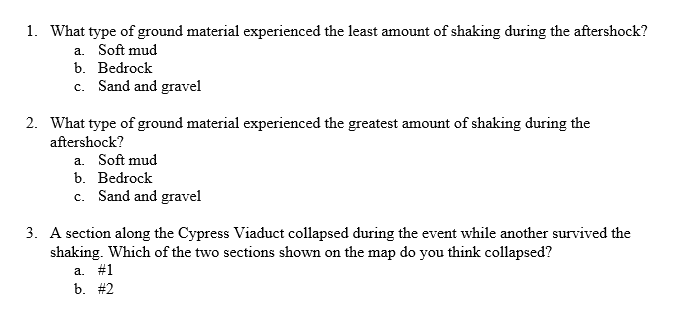Solved PART III: EARTHQUAKE DESTRUCTION The map and | Chegg.com