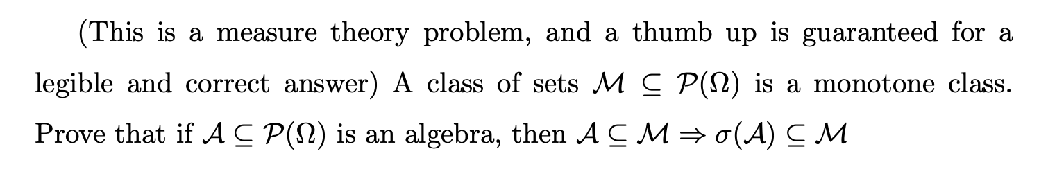 Solved (This is a measure theory problem, and a thumb up is | Chegg.com