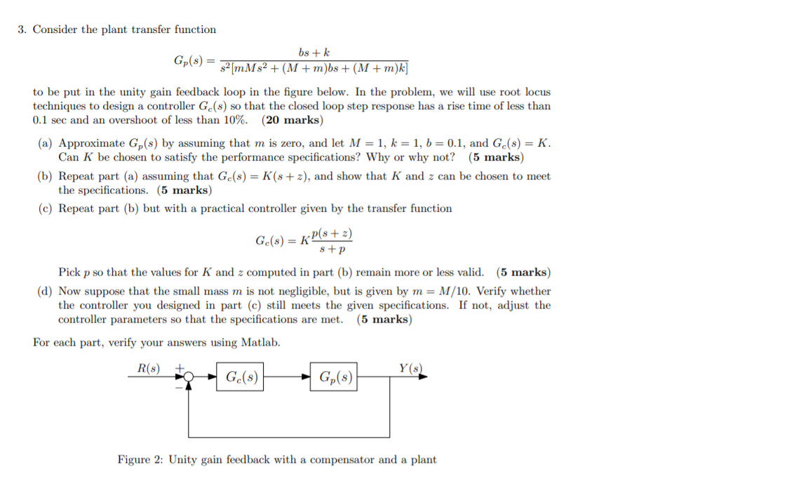 Solved 3. Consider the plant transfer function bs + k Gp(s) | Chegg.com