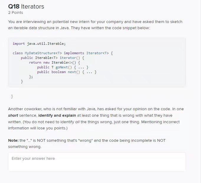 Solved Q18 Iterators 2 Points You are interviewing an | Chegg.com