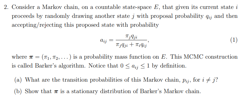 2. Consider a Markov chain, on a countable | Chegg.com
