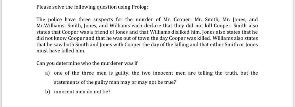 Solved Please solve the following question using Prolog: The | Chegg.com