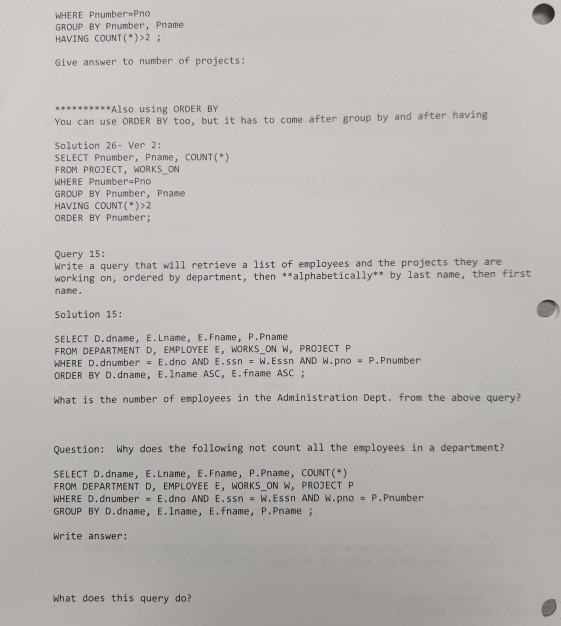 WHERE Pnumber-Pno GROUP BY Pnumber, Pname HAVING | Chegg.com