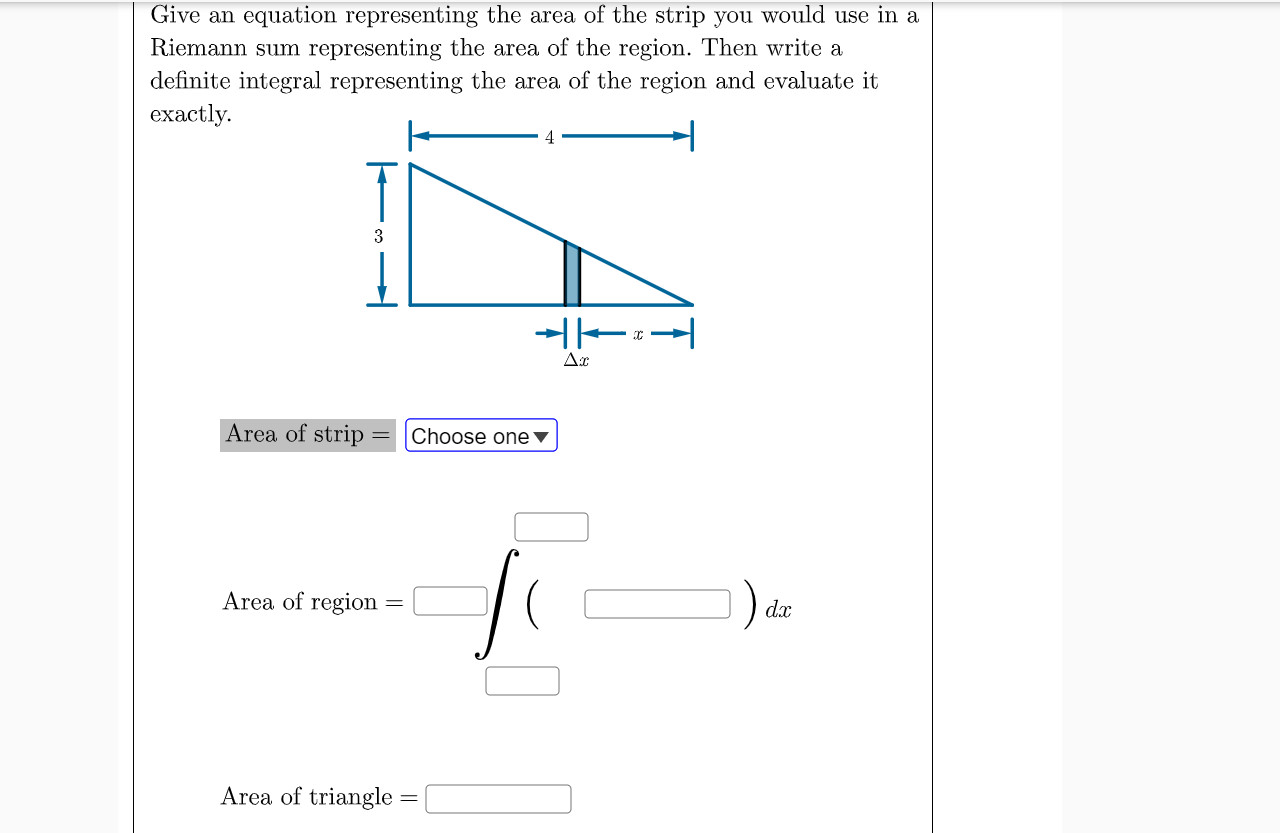 Solved Give an equation representing the area of the strip | Chegg.com