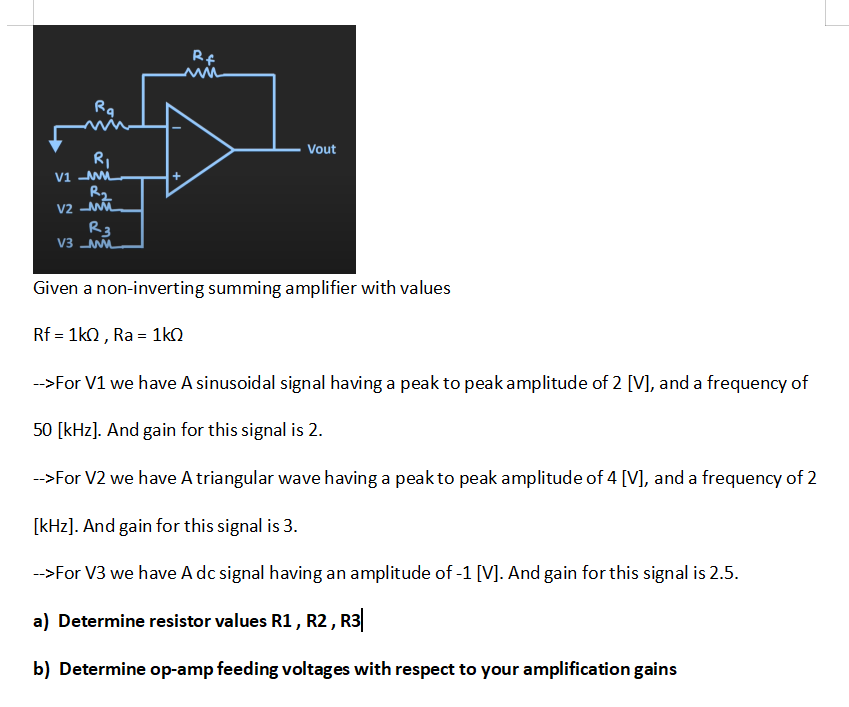 Solved Rf www Ra Vout R vi i R2 V2 M R3 ; V3 MW Given a | Chegg.com