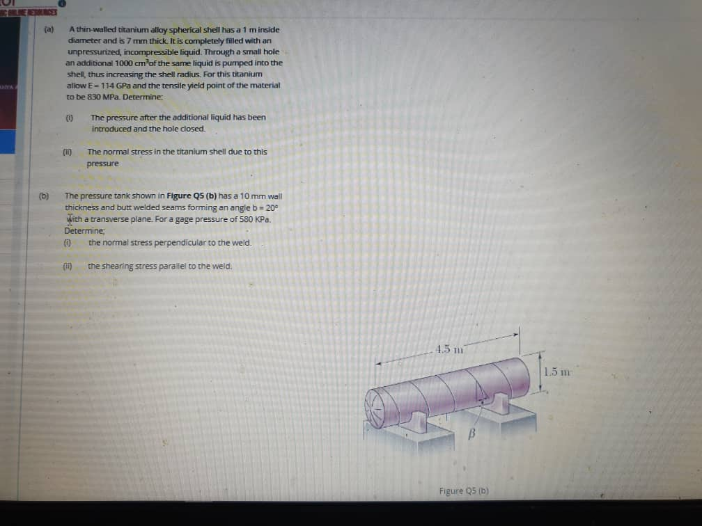 Solved (a) A thin-walled titanium alloy spherical shell has | Chegg.com