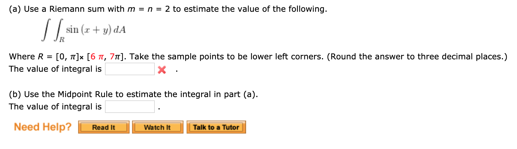 Solved (a) Use a Riemann sum with m = n = 2 to estimate the | Chegg.com